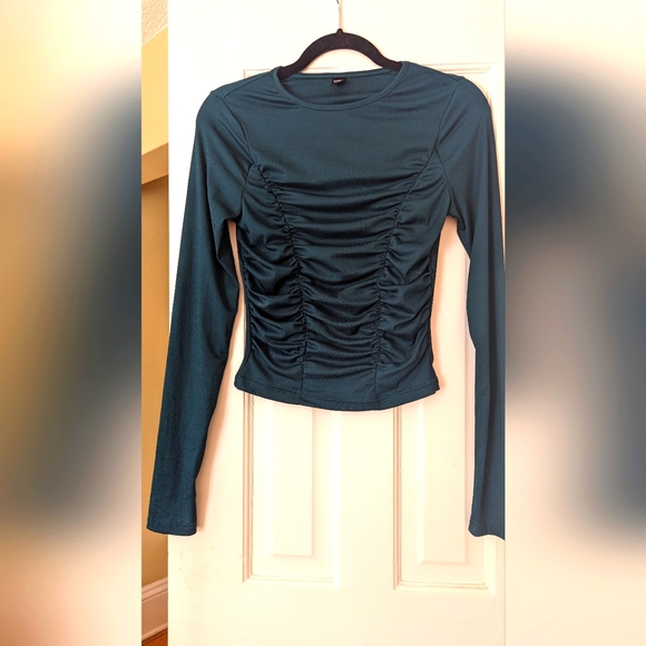 SHEIN | Tops | S Shien Forest Green Ruched Long Sleeve Top | Poshmark